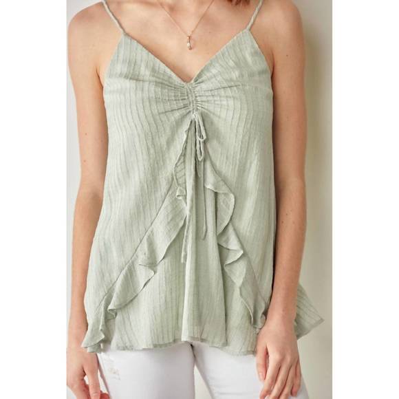 DOE AND RAE | Tops | New Doe And Rae Cinched Ruffle Cami In Sage | Poshmark